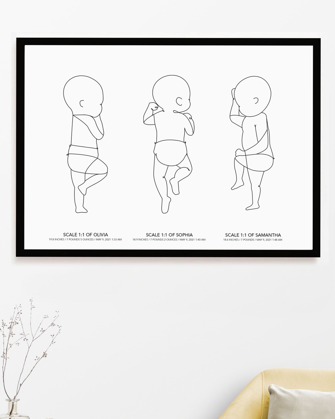Triplets Line Art Birth Poster Line Art Birth Poster for - Etsy