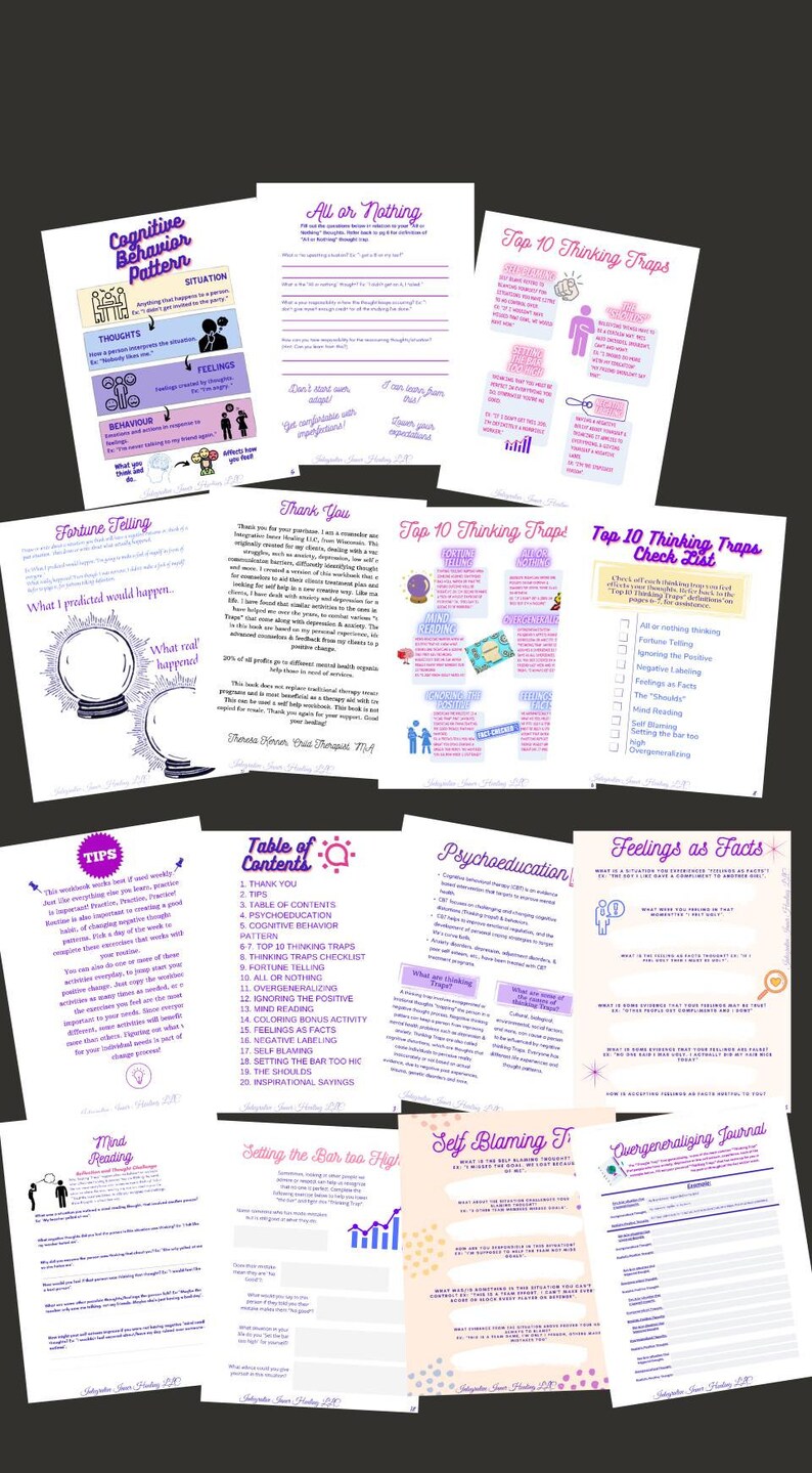 Top 10 Thinking Traps,pdf, Cbt Worksheet, Depression Help, Anxiety ...