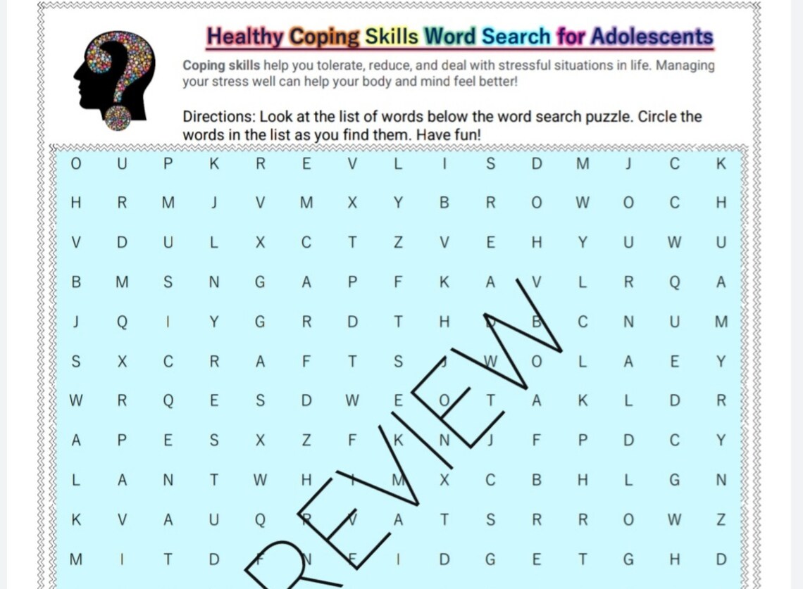 Coping Skills Word Search for Kids and Adolescents- Can Be Used as an ...