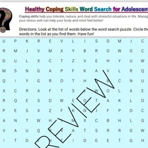 Coping Skills Word Search for Kids and Adolescents- Can Be Used as an ...