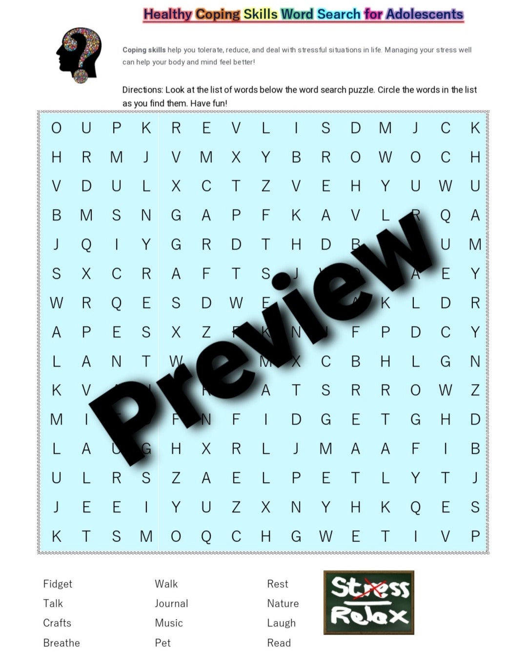 Coping Skills Word Search for Kids and Adolescents- Can Be Used as an ...