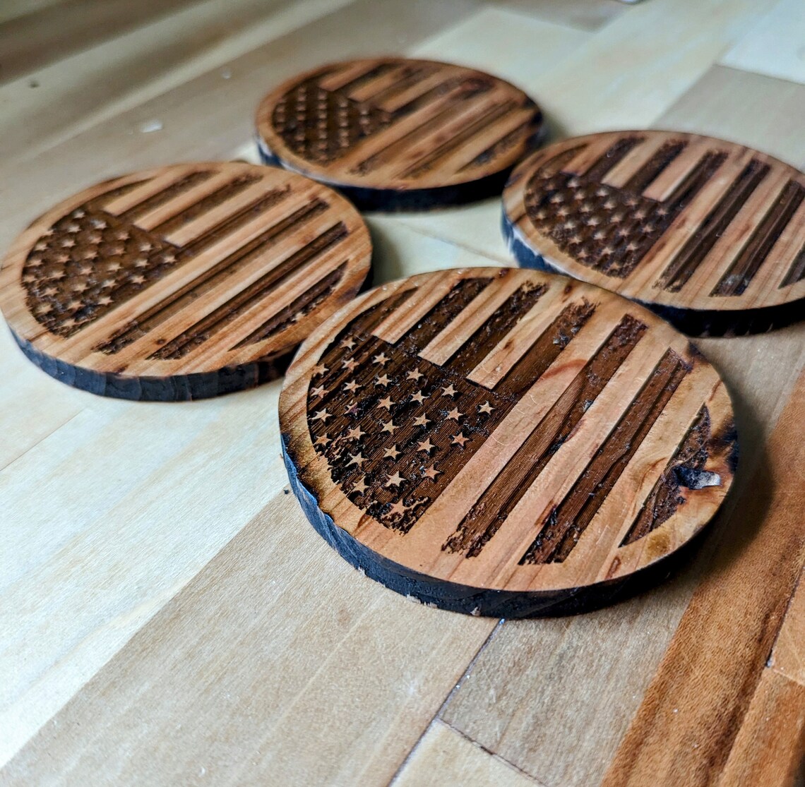 Round Distressed American Flag Coasters Set of 4 Memorial Day or July ...