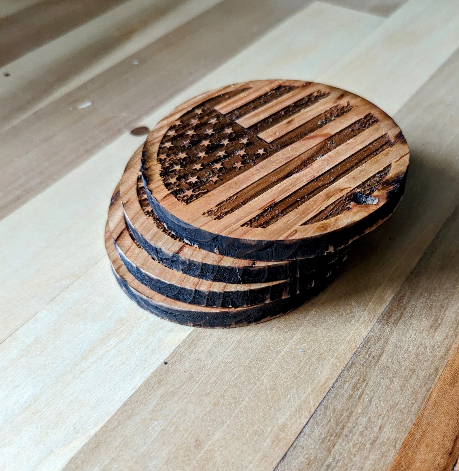 Round Distressed American Flag Coasters Set of 4 Memorial Day or July ...