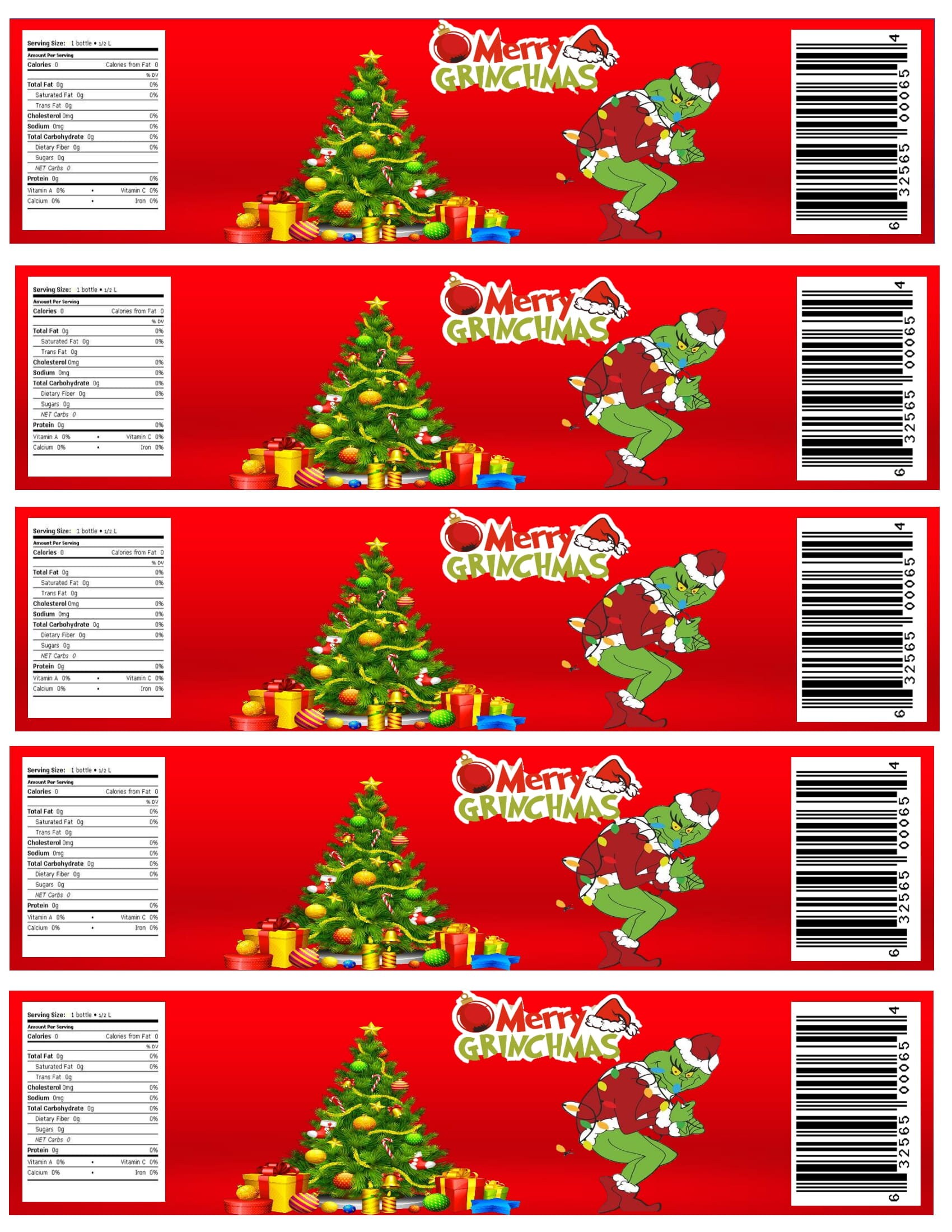 Grinch Water Bottle Labels Sticker Christmas Treats Party Supplies ...