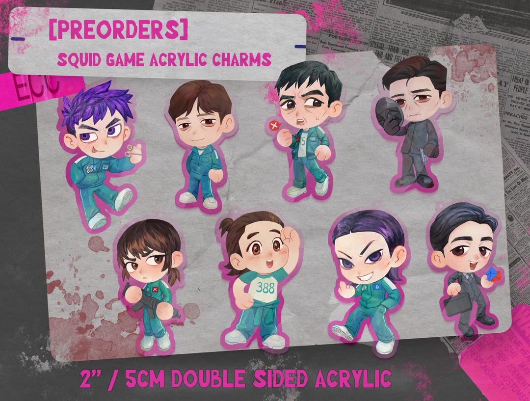 PREORDERS | Squid Game Acrylic Charms | 456, 001, 230, 124, 388, 120 ...