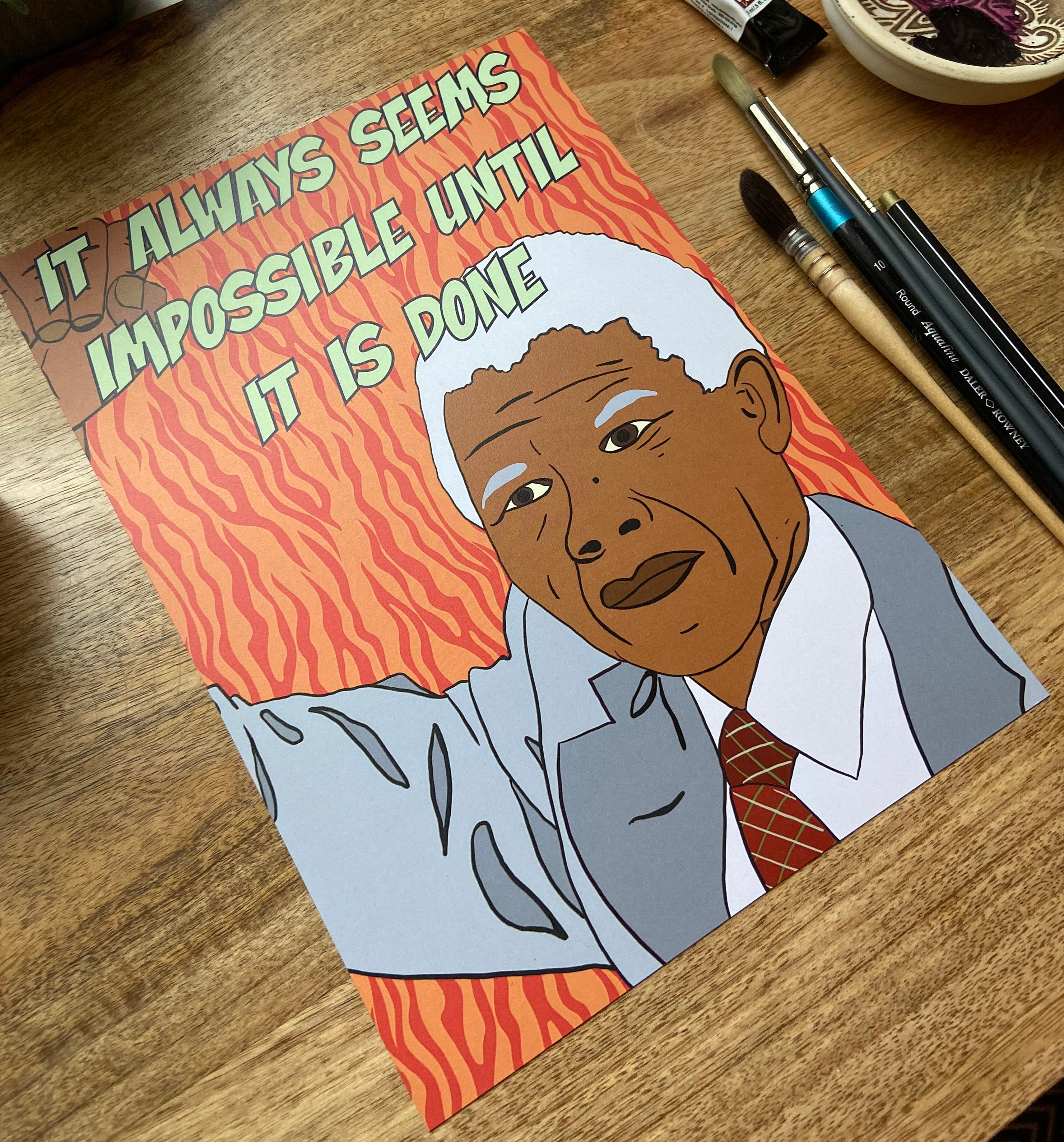 Nelson Mandela A4 Print - Orange - Hell - Handbemalt - Handarbeit ...