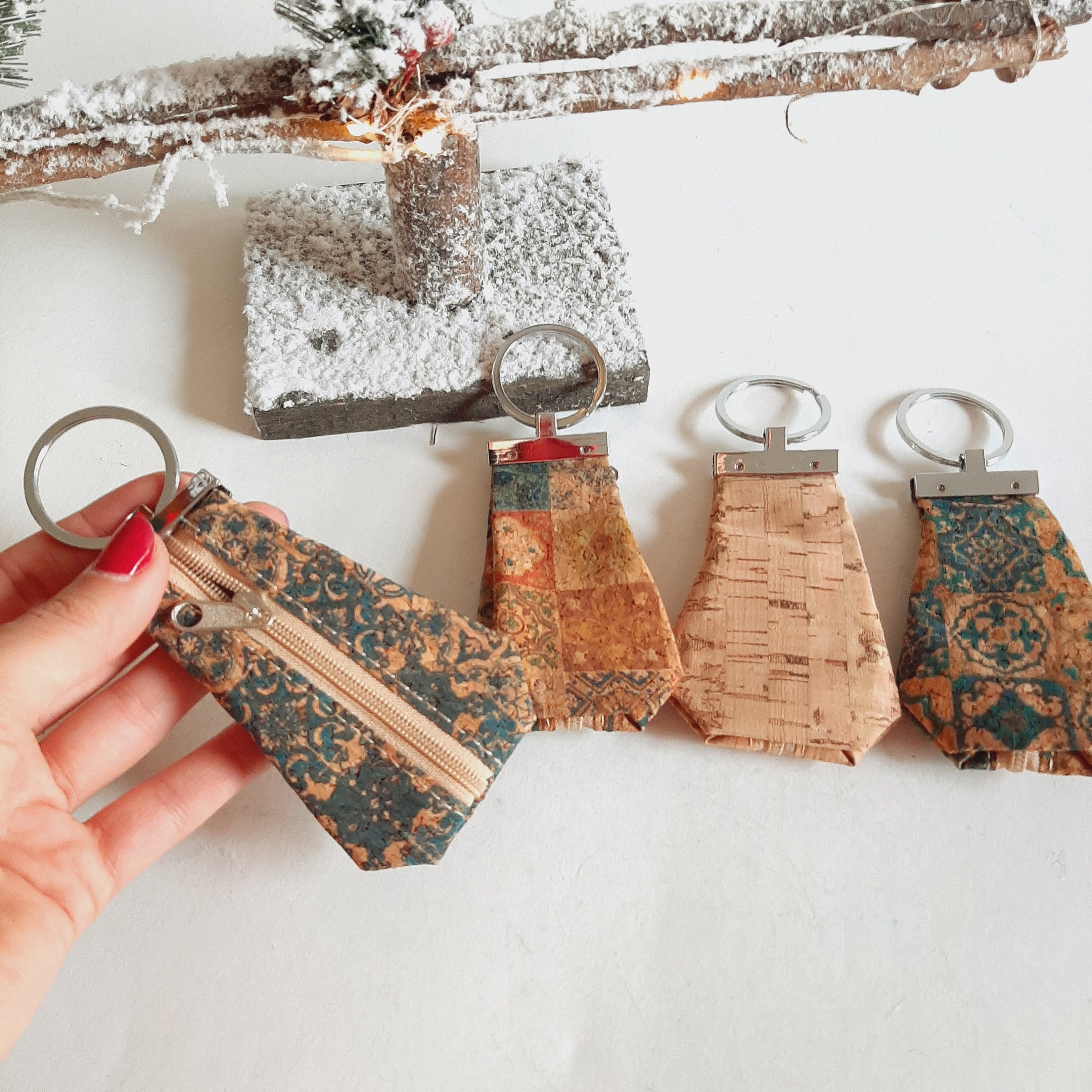 Cork Keychain With Cork Coin Holder / Cork Acessories / Cork Key Ring ...