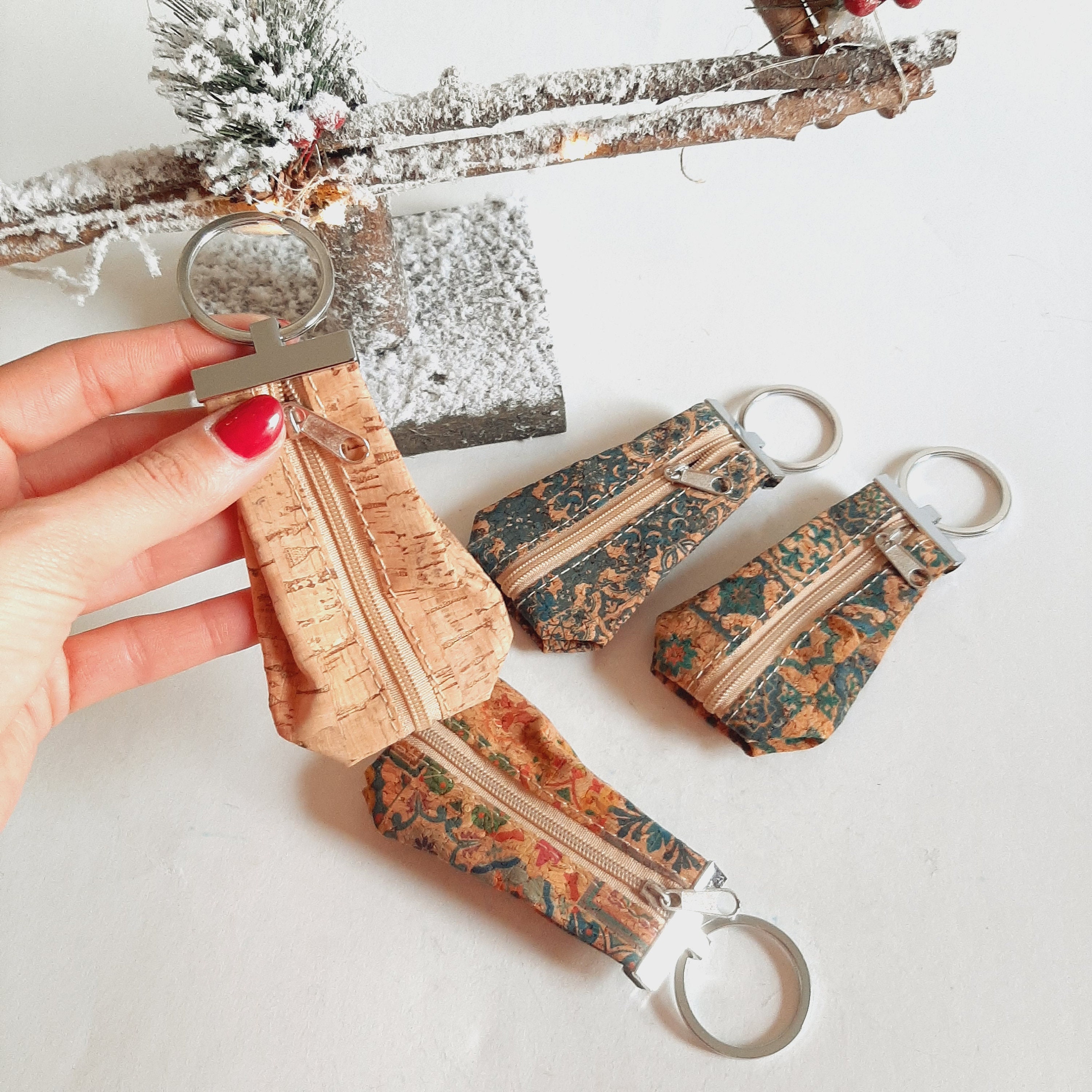 Cork Keychain With Cork Coin Holder / Cork Acessories / Cork Key Ring ...