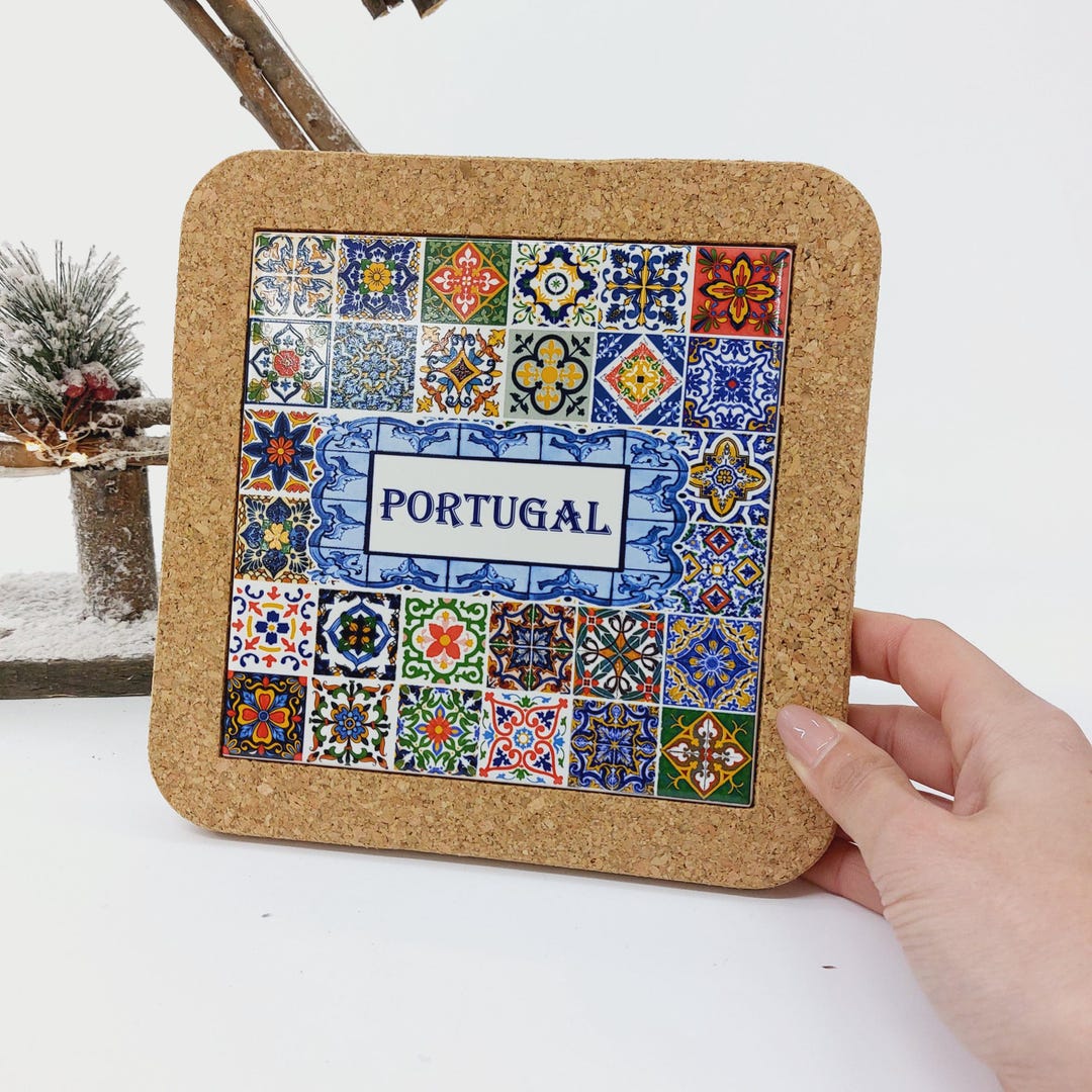 Cork Base With Ceramic Portugal Colorful Tiles / Cork Art / Cork ...