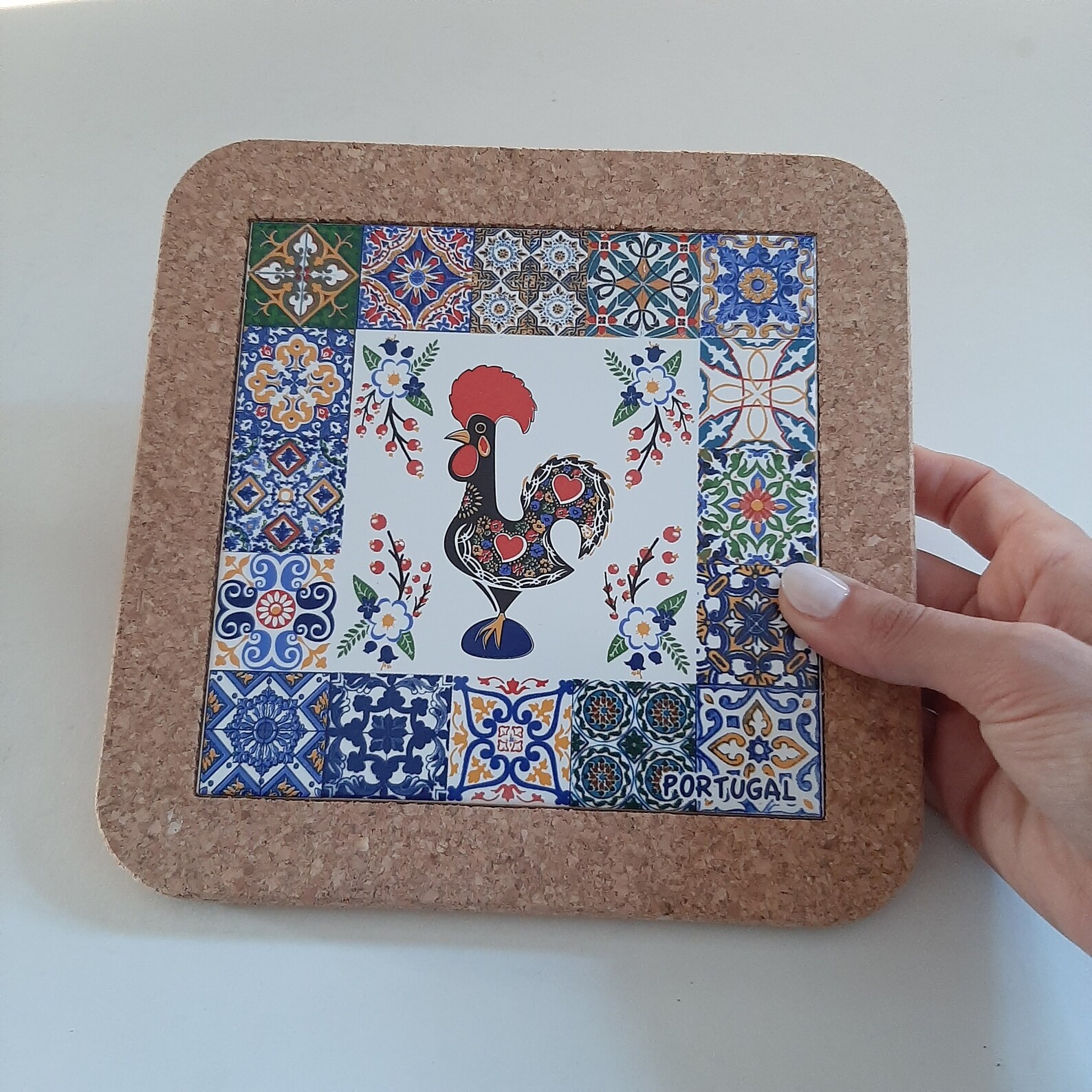 Cork Base With Ceramic / Cork Art / Cork Coaster / Kitchen - Etsy