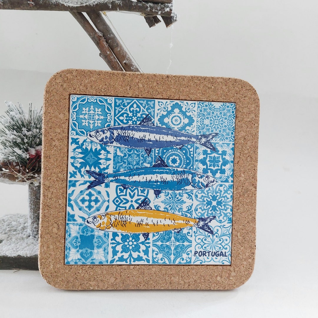 Cork Base With Ceramic / Cork Coaster / Ceramic Tile / Ceramic Sardine ...