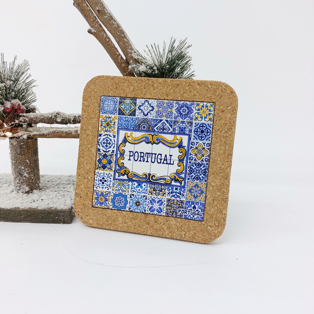 Mini Cork Base With Ceramic Tile Portugal / Cork Art / Cork Coaster ...