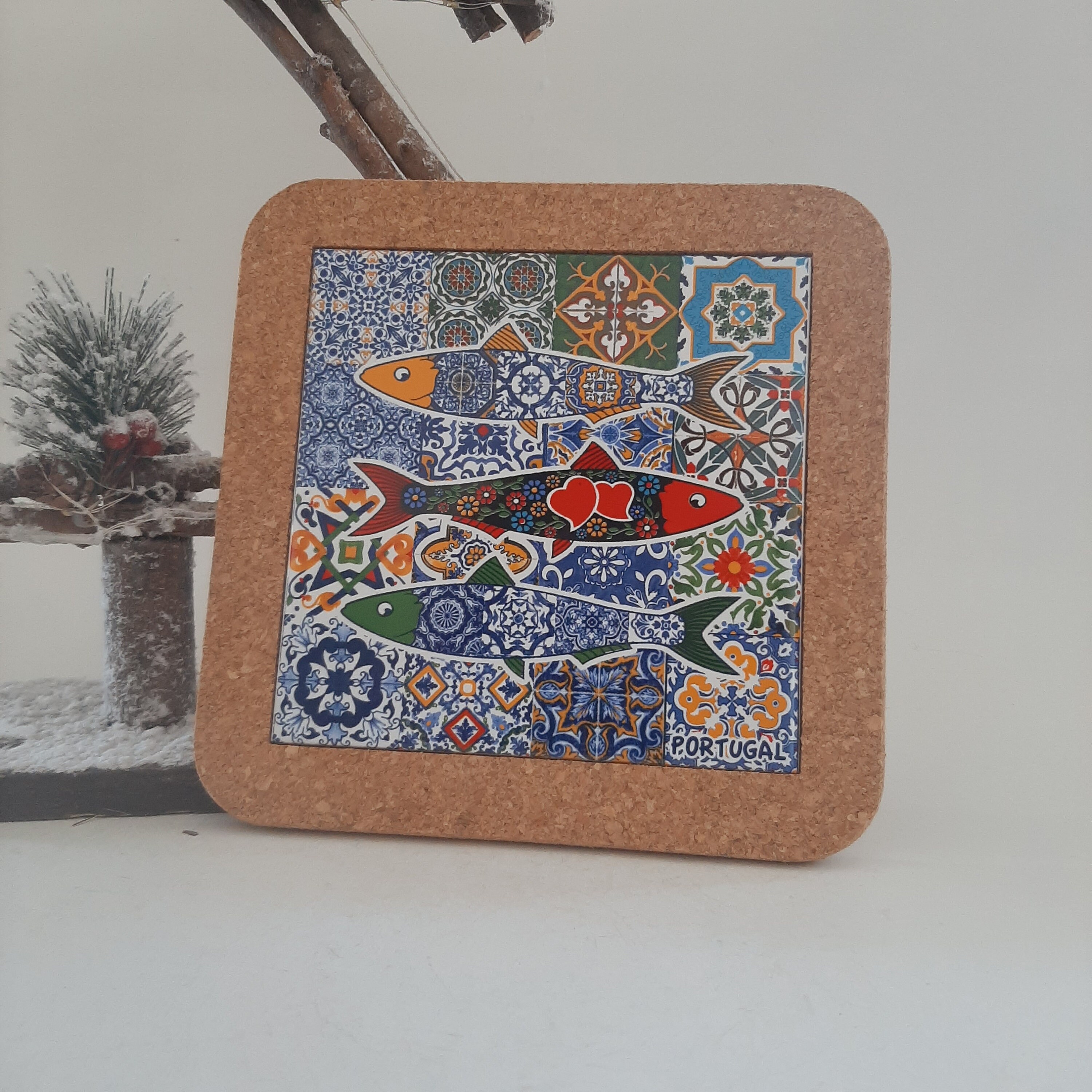 Cork Base With Ceramic / Cork Art / Cork Coaster / Kitchen Utensils ...