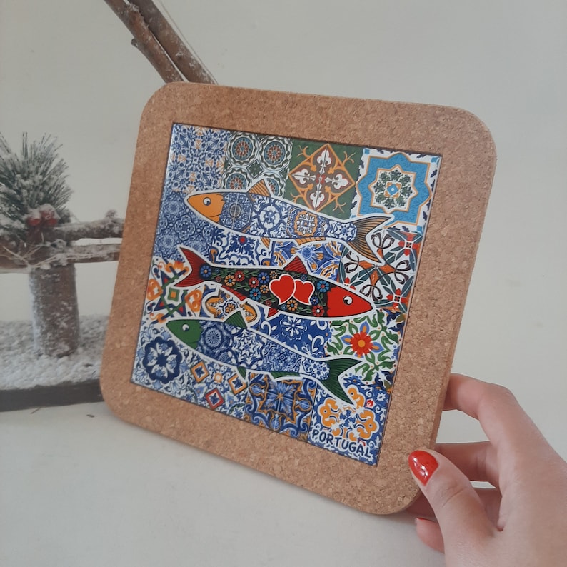 Cork Base With Ceramic / Cork Art / Cork Coaster / Kitchen - Etsy