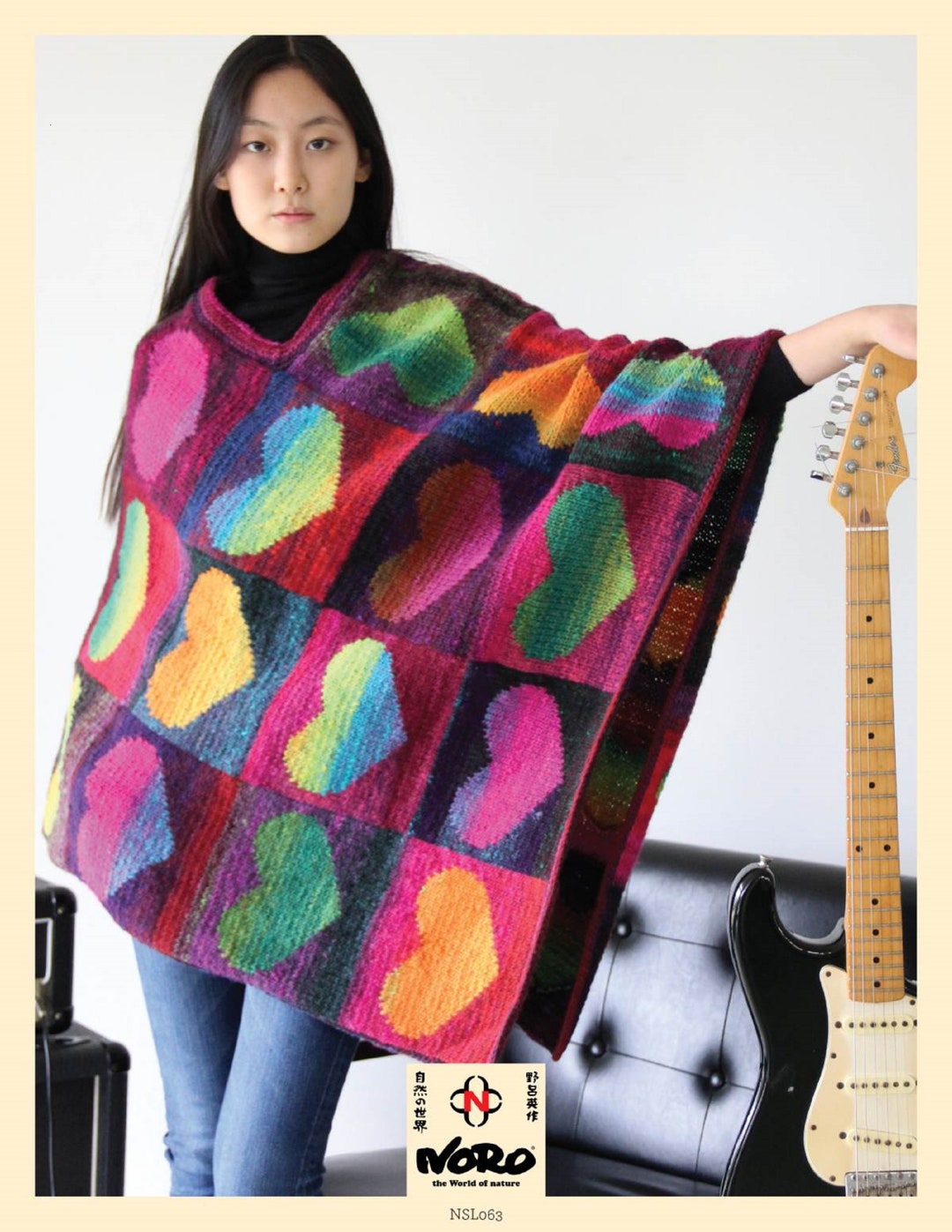 NORO - Heart Poncho PDF Knitting Pattern, V-neck, Intarsia, Kureyon ...