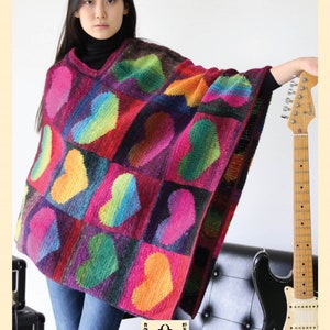 NORO - Heart Poncho PDF Knitting Pattern, V-neck, Intarsia, Kureyon ...