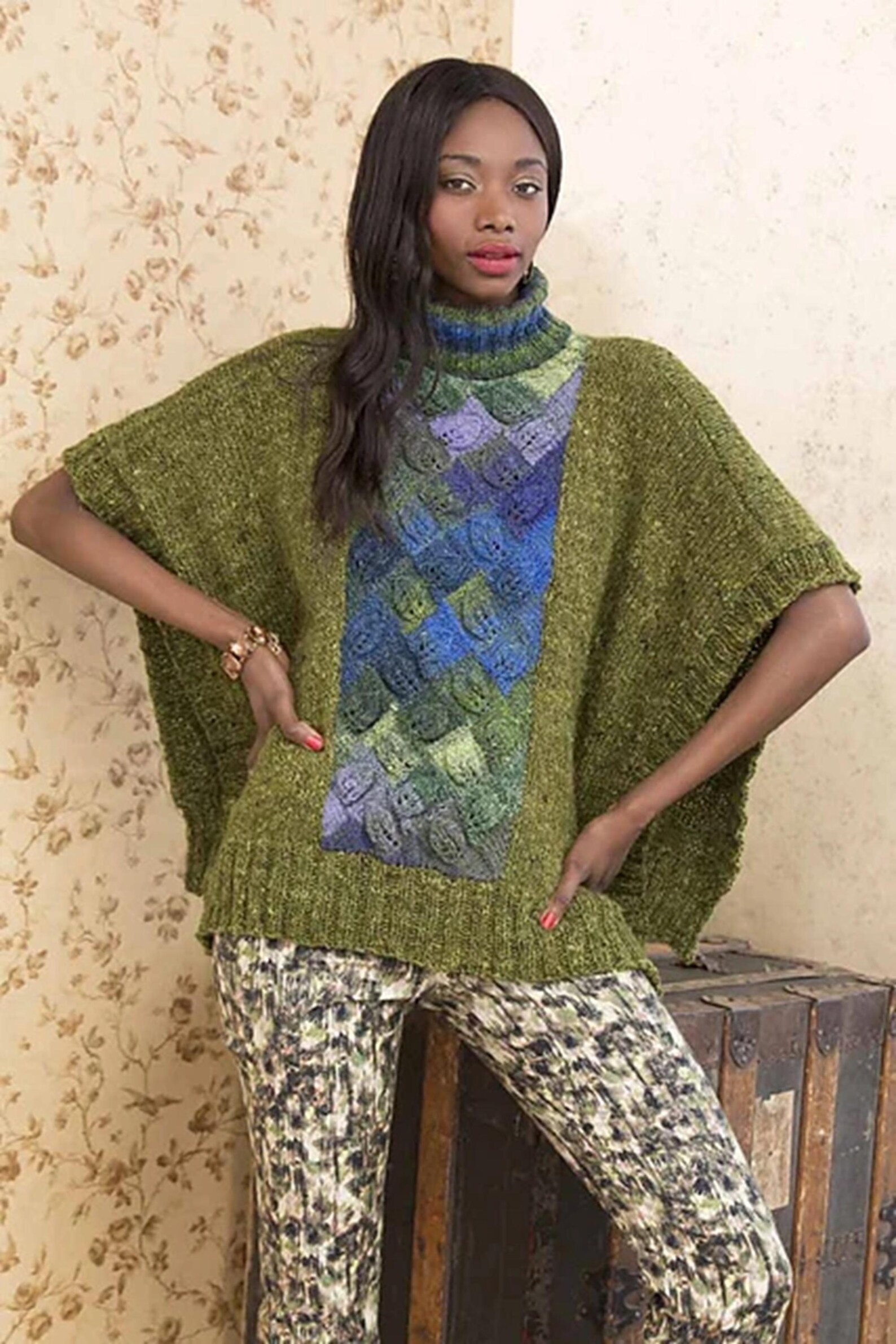 NORO - Entrelac Poncho Top, PDF Knitting Pattern, Intermediate, English ...
