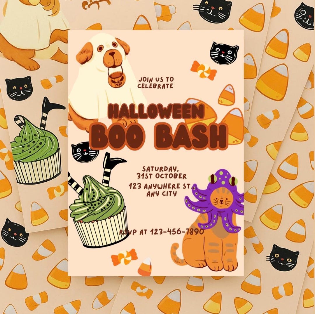 Editable Halloween Boo Bash Invitation – Cute & Funny Pet Costume Theme ...