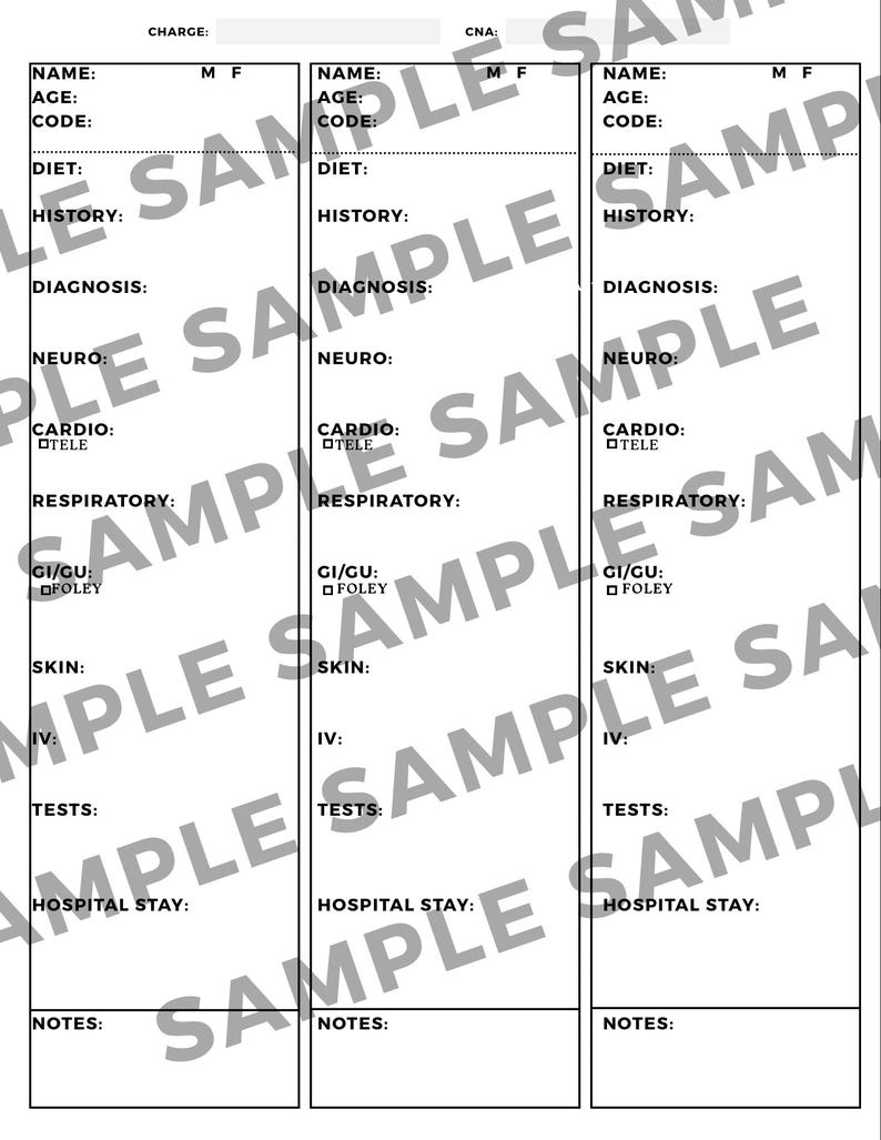 Nursing Report Sheet Template PDF – 3‑patient per Page, Printable Med ...