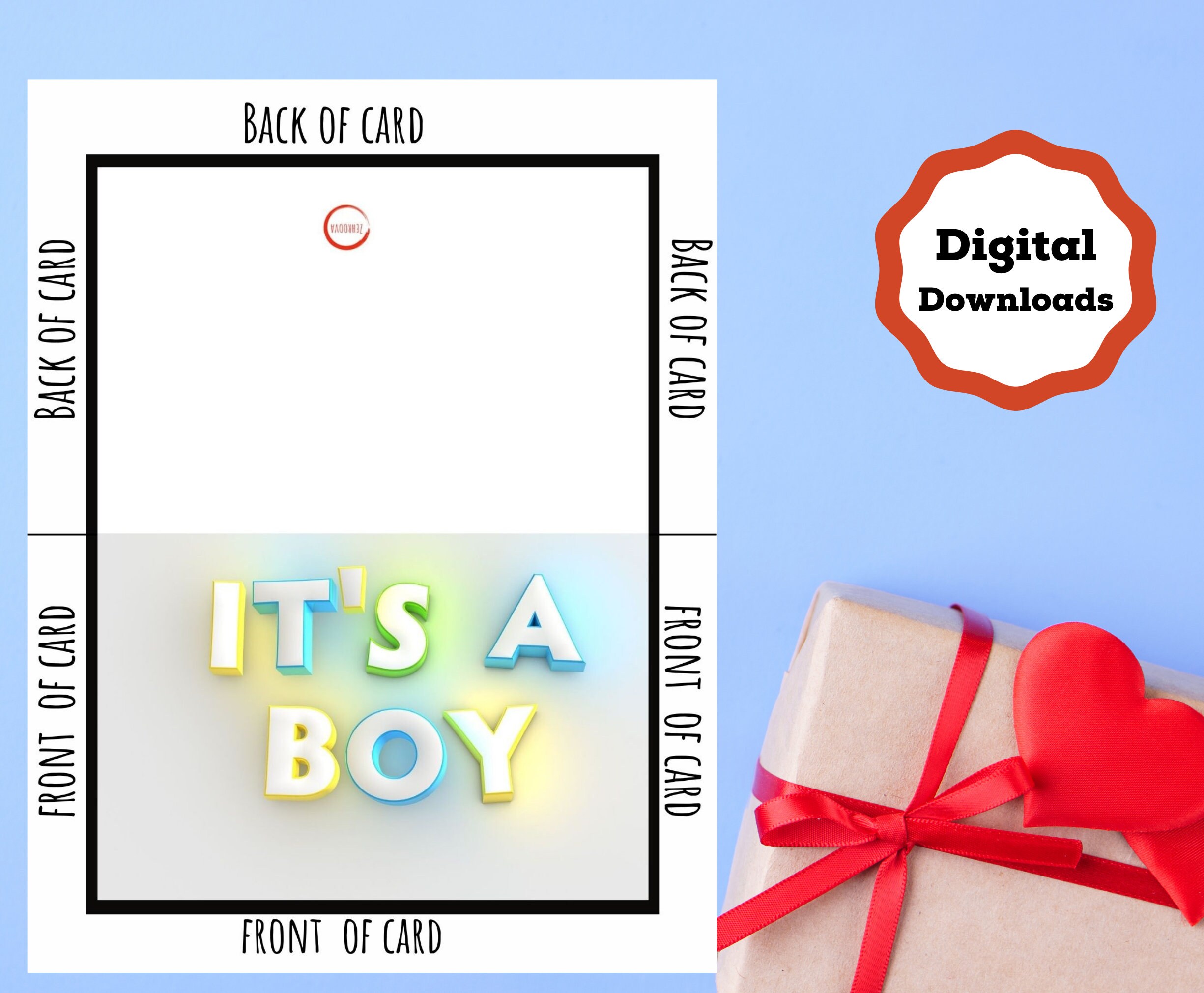 Its a Boy Printable Greeting Card, Digital Download 7x5 Inch Gender ...