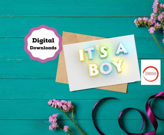 Its a Boy Printable Greeting Card Digital Download 7x5 Inch | Etsy