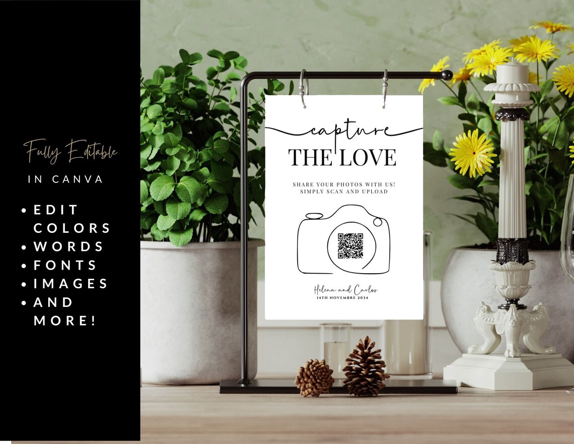 Customizable Wedding Photo Sharing Sign, Capture the Love QR Code ...
