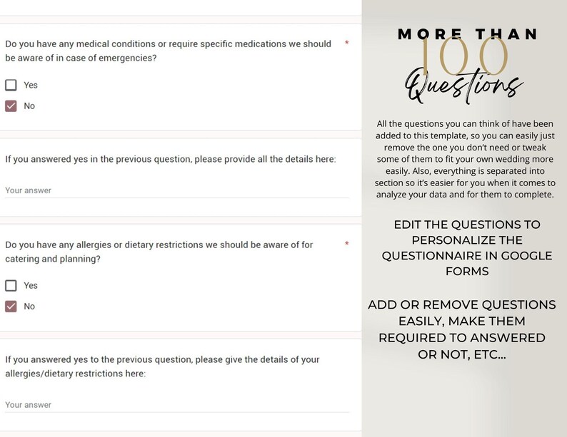 Customizable Bridesmaid Questionnaire, Bridal Party 100+ Questions ...