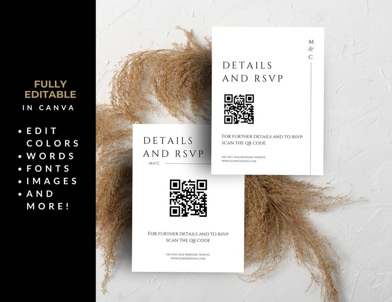 Wedding Information Card Template, Simple DIY Details Card Insert, QR ...