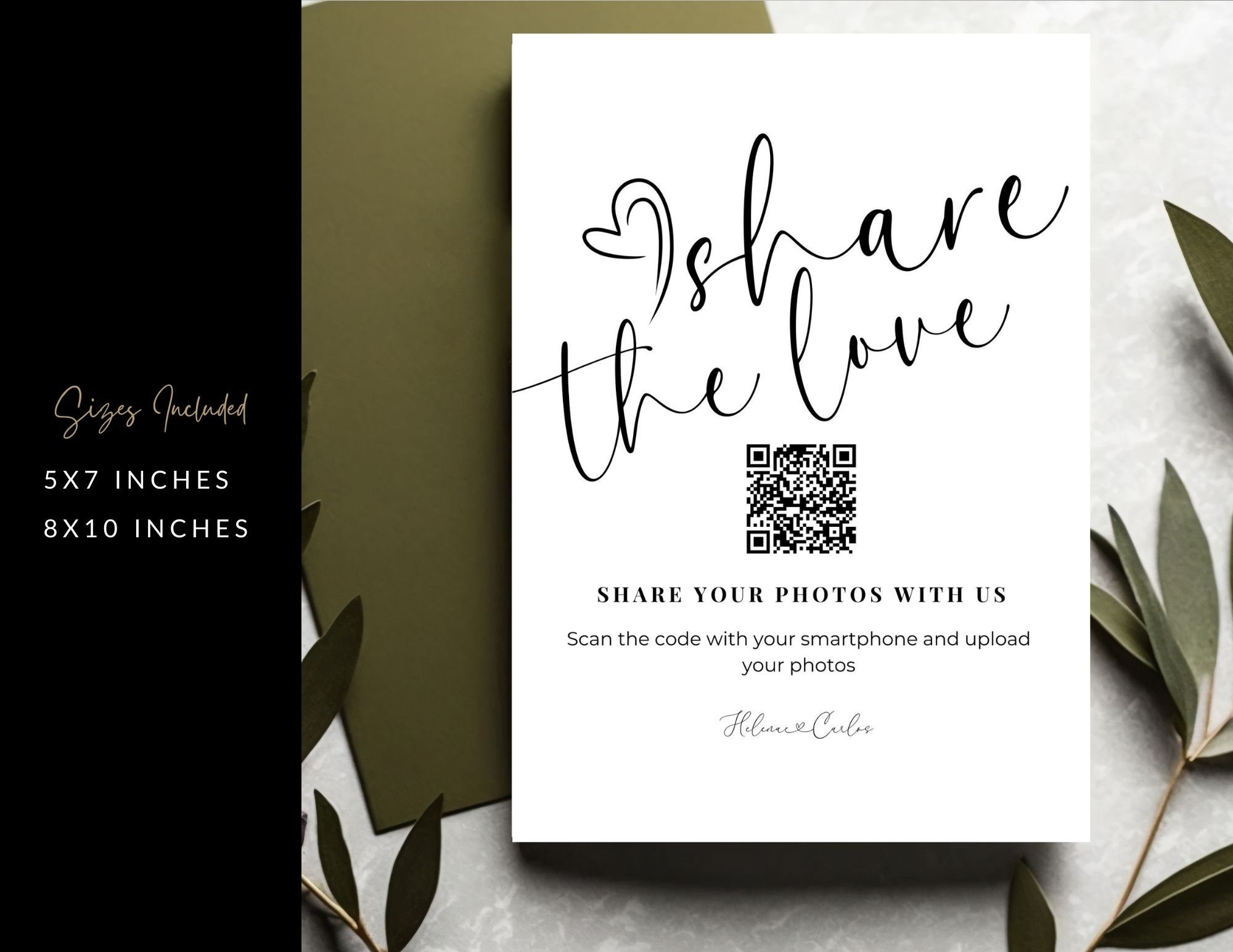 Customizable Wedding Photo Sharing Sign, Capture the Love QR Code ...