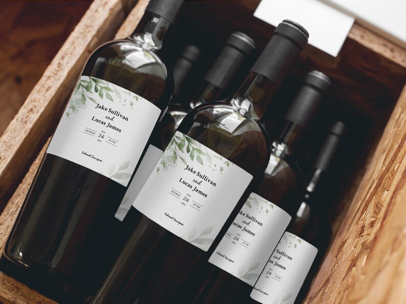 Falling Green Leaves Custom Wine Label Template Labels - Etsy