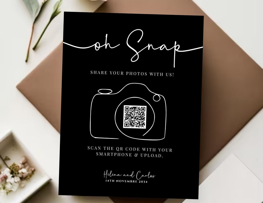 Customizable Wedding Photo Sharing Sign, Oh Snap QR Code, Digital ...