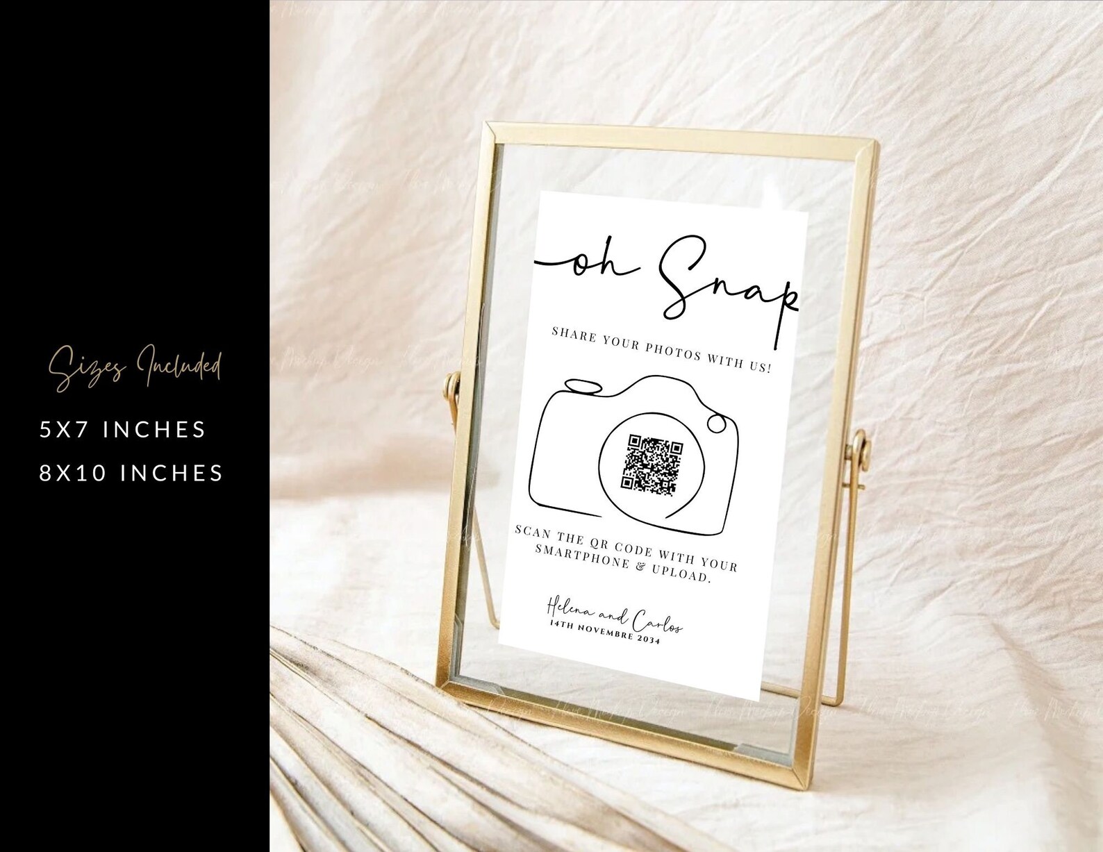 Customizable Wedding Photo Sharing Sign, Oh Snap QR Code, Digital ...