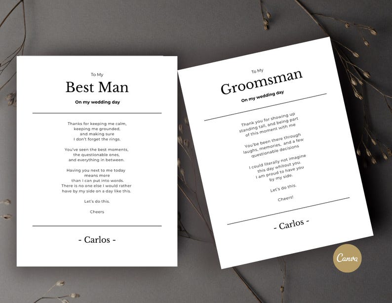 Groomsmen Thank You Letter Printable, Best Man Wedding Thank You Card ...