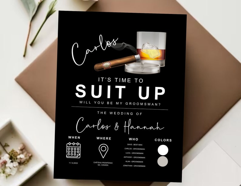 Suit up Card for Groomsmen Template for Best Man Gift for Groomsman ...