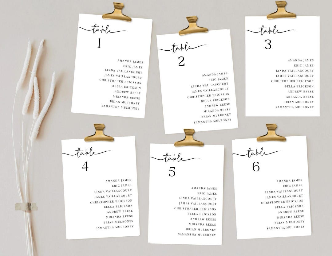 Seating Chart Template 5x7, Table Seating Chart Printable 4x6, Elegant ...