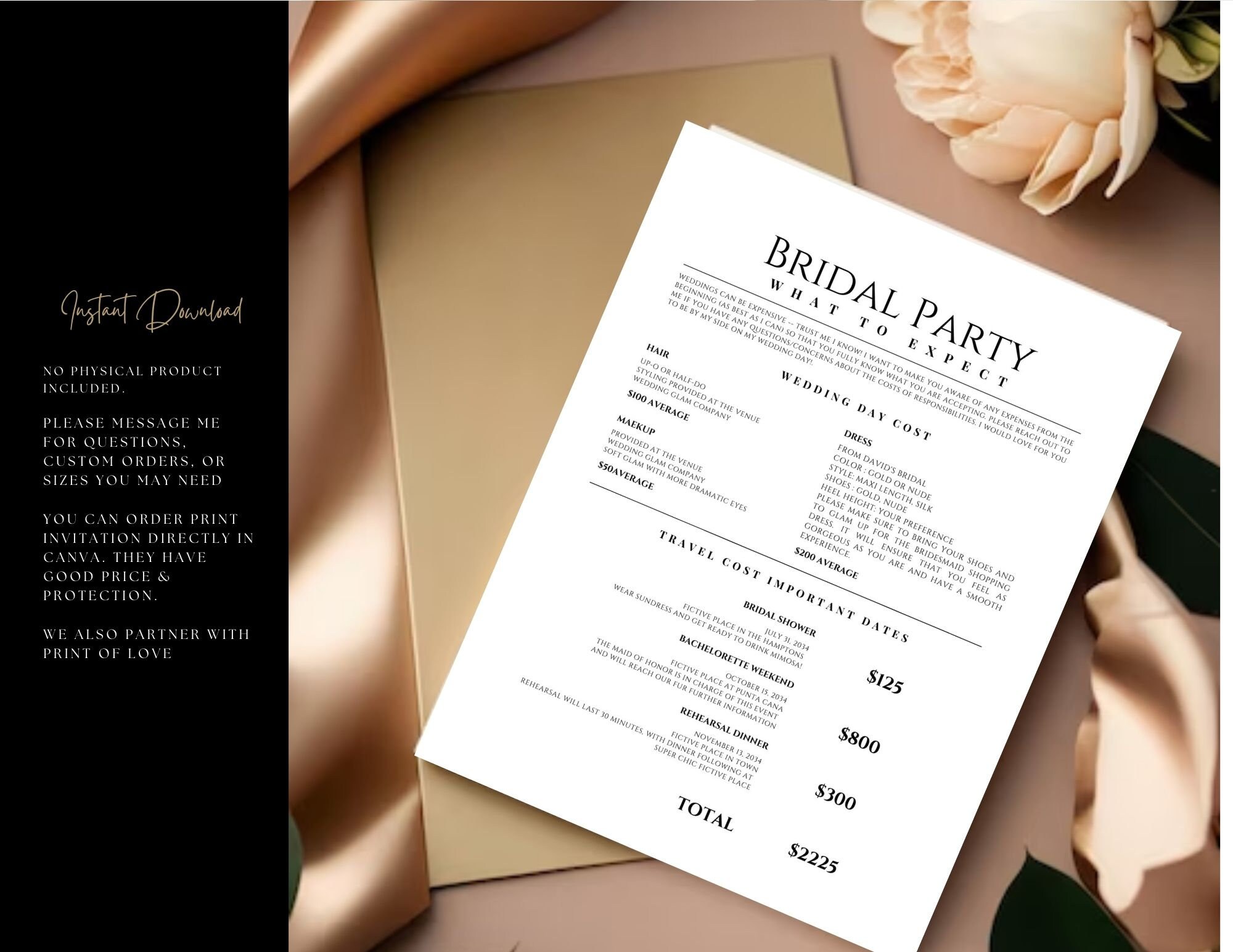 Bridesmaid Pledge What to Expect Card Responsabilities Commitment ...