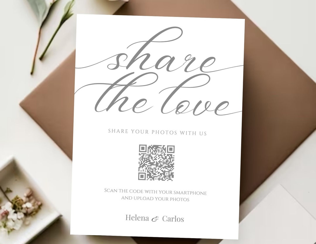 Grey Pearl Wedding Photo Sharing Sign, Capture the Love QR Code ...