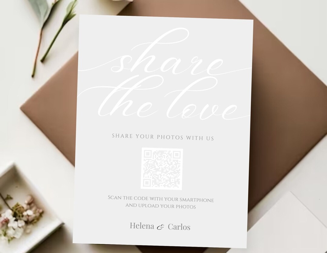 Grey Pearl Wedding Photo Sharing Sign, Capture the Love QR Code ...