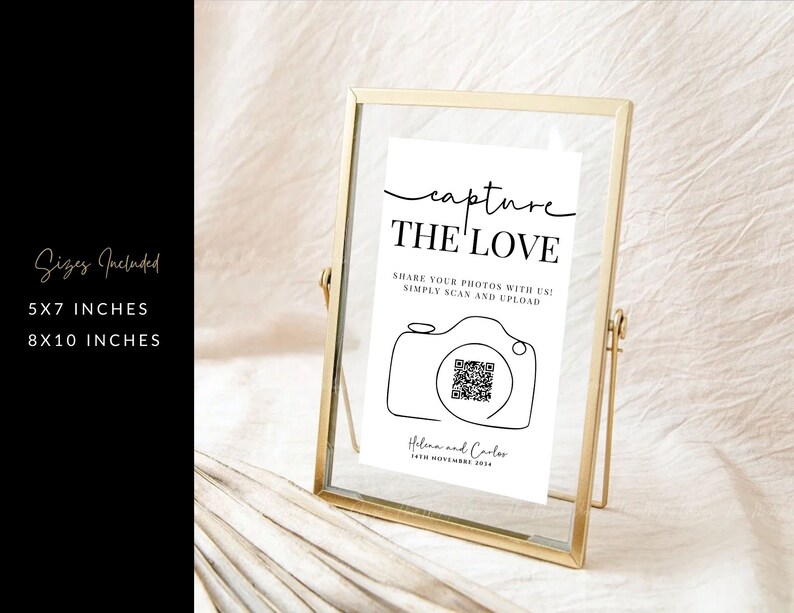 Customizable Wedding Photo Sharing Sign, Capture the Love QR Code ...