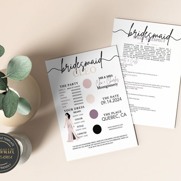 Bridesmaid Expectations Card Template - Etsy