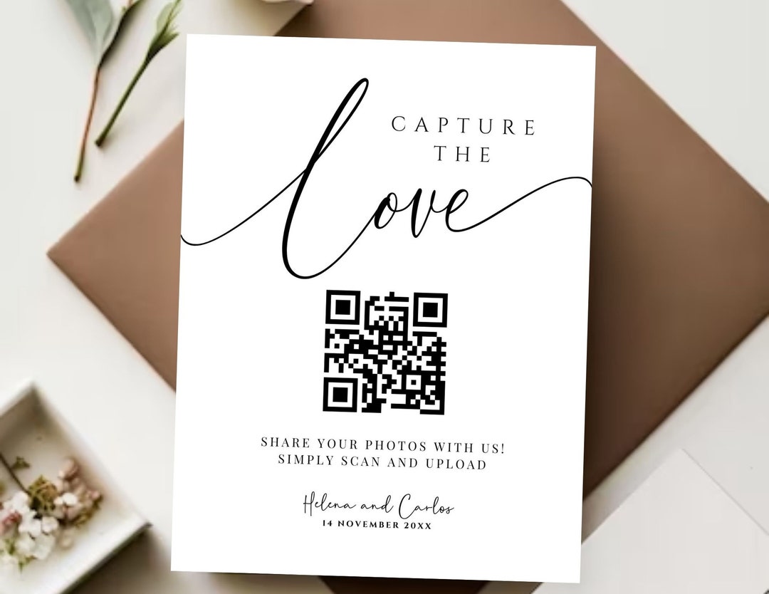 Customizable Wedding Photo Sharing Sign, Capture the Love QR Code ...