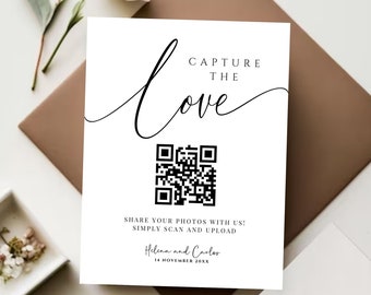 Customizable Wedding Photo Sharing Sign, Capture the Love QR Code ...
