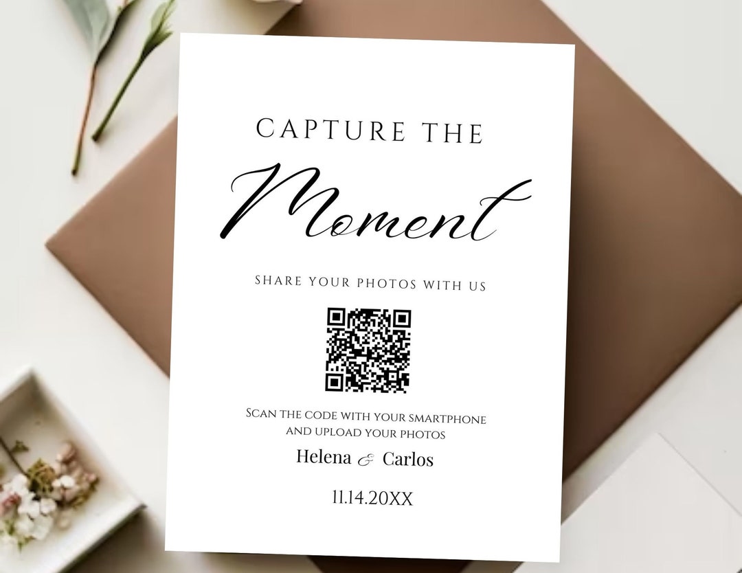 Customizable Wedding Photo Sharing Sign, Capture the Moment QR Code, Digital Download Editable ...