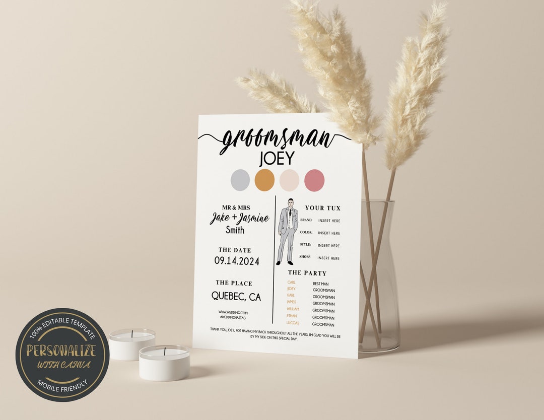 Groomsman Box Detail Info Card, Best Man Insert, Groomsmen Proposal ...