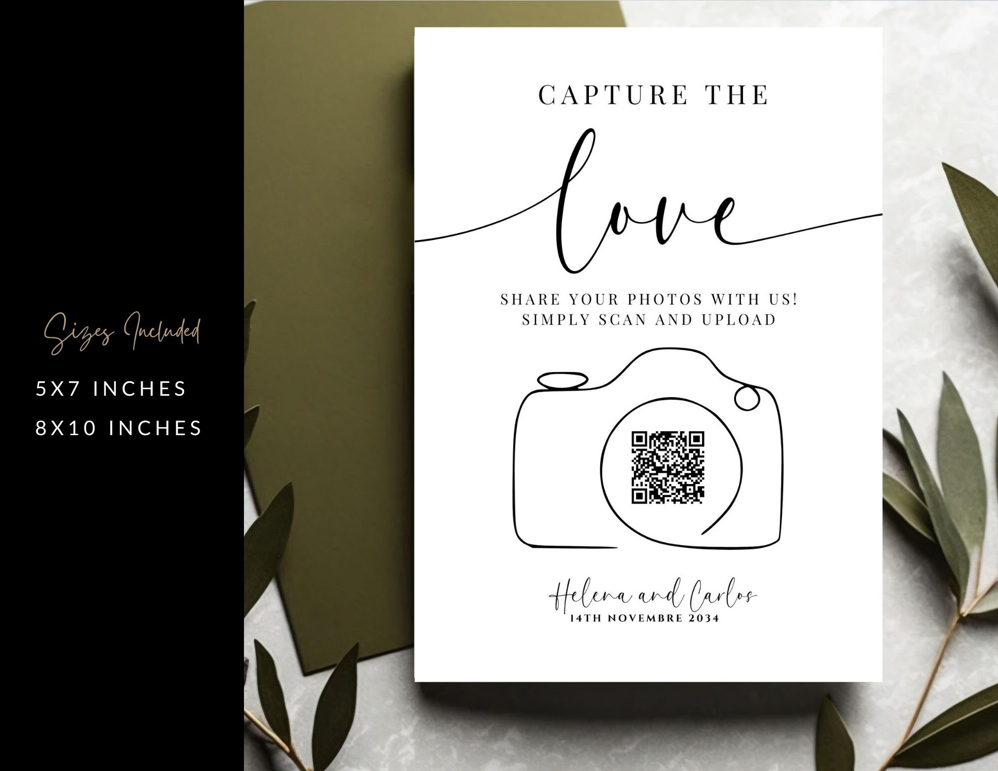Customizable Wedding Photo Sharing Sign, Capture the Love QR Code ...