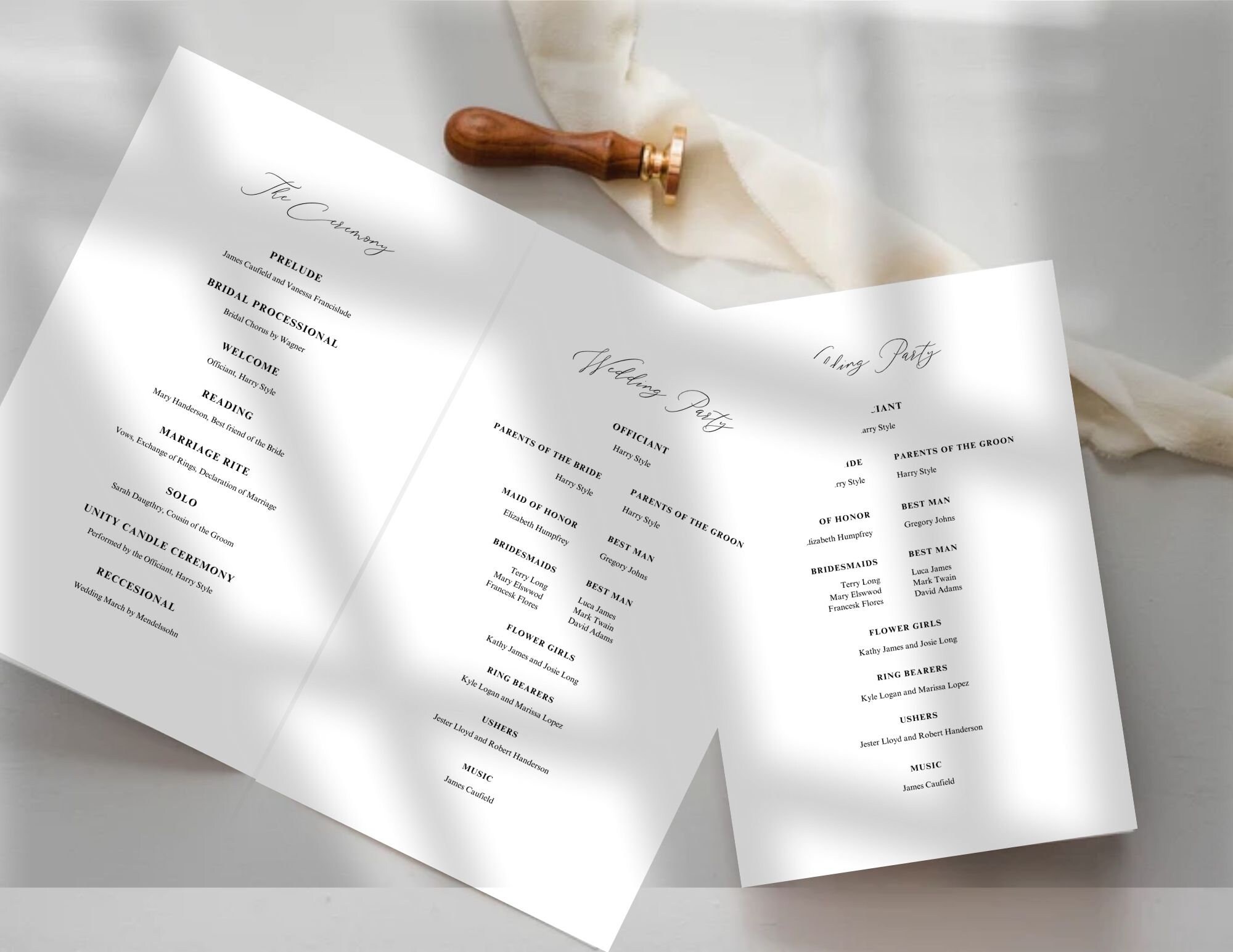 Calligraphy Wedding Program Template, Modern Wedding Program Printable ...