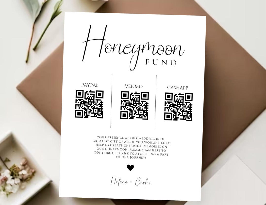 Customizable Wedding Money Sharing Sign, Honeymoon Fund QR Code ...