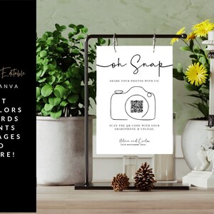 Customizable Wedding Photo Sharing Sign, Oh Snap QR Code, Digital ...