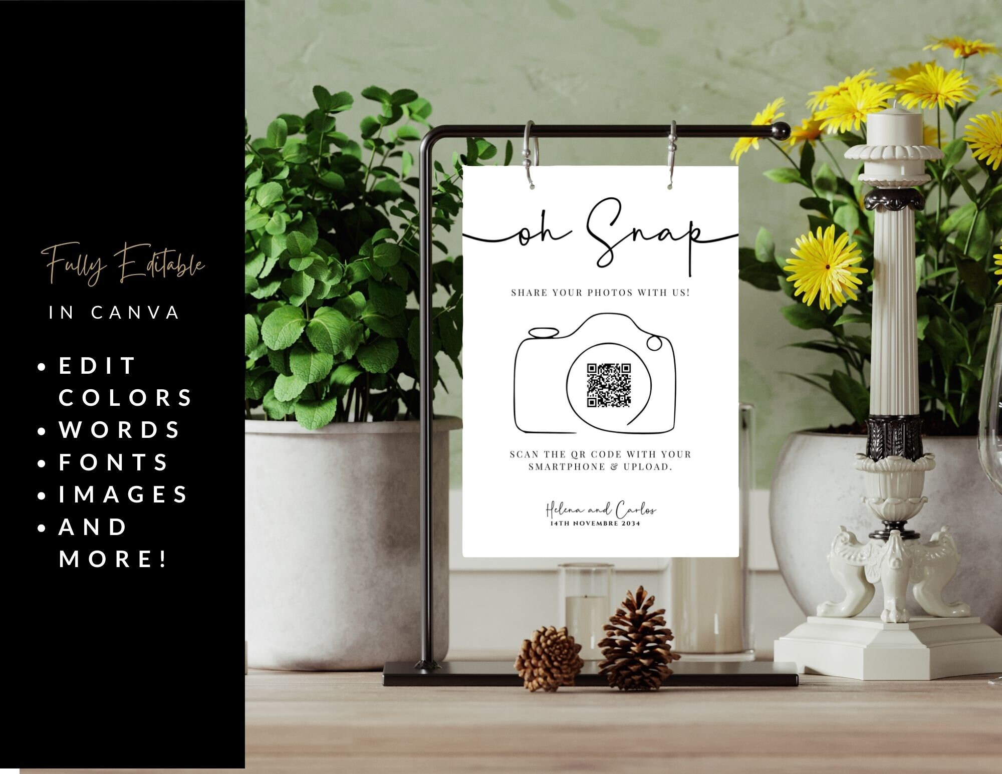 Customizable Wedding Photo Sharing Sign, Oh Snap QR Code, Digital ...