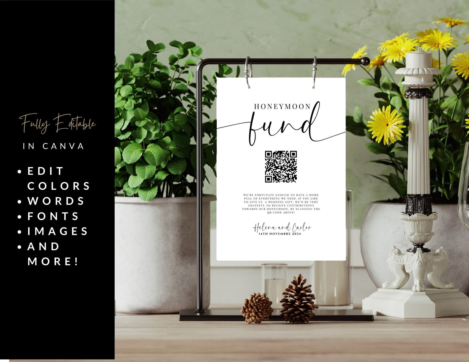 Customizable Wedding Money Sharing Sign, Honeymoon Fund QR Code ...